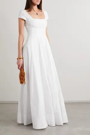Staud Wells Pleated Stretch-cotton Poplin Maxi Dress