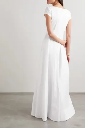 Staud Wells Pleated Stretch-cotton Poplin Maxi Dress