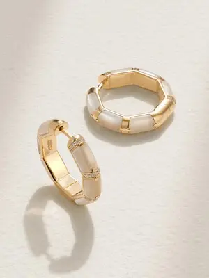 L’ATELIER NAWBAR Bamboo 18-karat Mother-of-pearl And Diamond Hoop Earrings - Gold