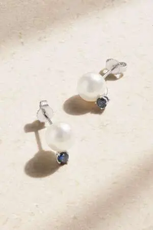 Mikimoto 18-karat Pearl And Sapphire Earrings - White