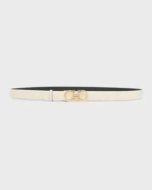 FERRAGAMO Donna Pebble-grain Leather Belt Mascarpone