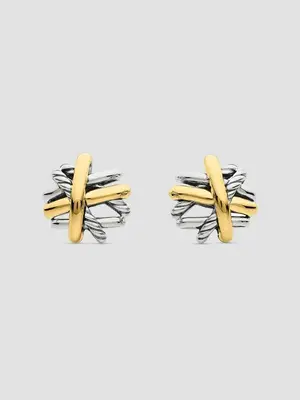 David Yurman Crossover Stud Earrings In Sterling With 18k Yellow Gold, 11mm - Silver