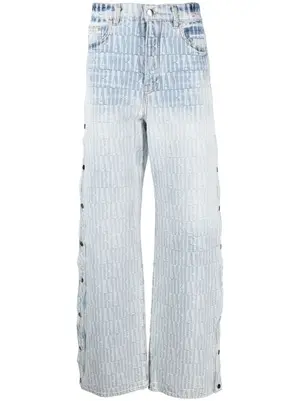Amiri Jacquard Logo Snap-off Wide Leg Jeans