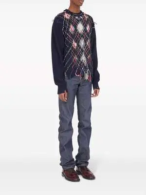 MAISON MARGIELA Cut-out Intarsia-knit Jumper - Blue