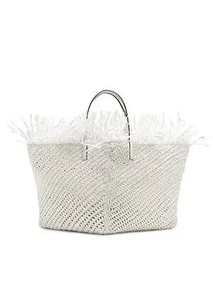 Oscar De La Renta Medium Raffia Crochet Square Tote