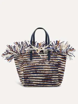 Oscar De La Renta Medium Raffia Crochet Square Tote - Multi