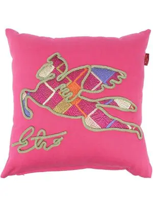Etro Embroidered-motif Cotton Cushion - Pink