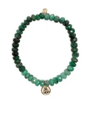 SYDNEY EVAN 14kt Yellow Gold Buddha Coin Emerald Beaded Bracelet - Green