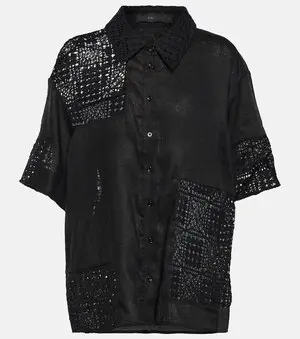 SIR. SIR Rayure Patchwork Cotton Shirt Black