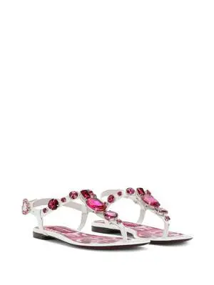 Dolce & Gabbana Majolica-print Crystal-embellished Sandals - White