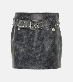 Alessandra Rich Embellished Leather Miniskirt