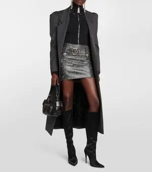 Alessandra Rich Embellished Leather Miniskirt