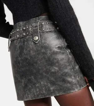 Alessandra Rich Embellished Leather Miniskirt