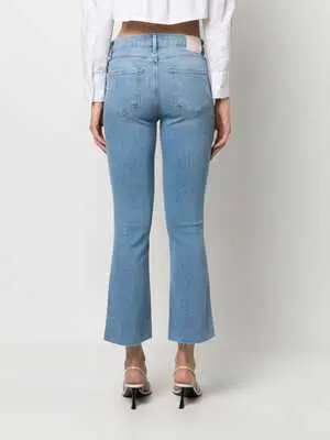 Paige Logo Patch Flared Jeans - Blue
