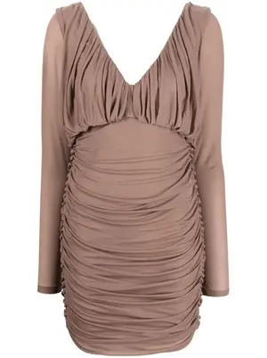 Saint Laurent V-neck Draped Mini Dress - Pink