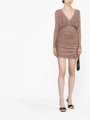 Saint Laurent V-neck Draped Mini Dress - Pink