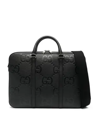 Gucci Jumbo Gg Leather Laptop Bag - Black | Editorialist