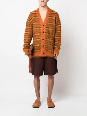 Marni Striped V-neck Cardigan - Orange