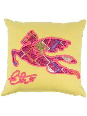 Etro Embroidered-motif Cotton Cushion - Green