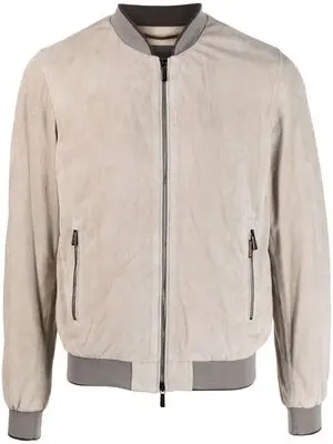 MOORER Zip-up Leather Bomber Jacket