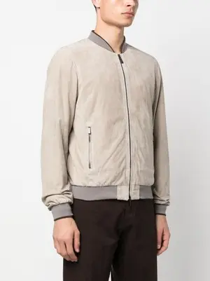 MOORER Zip-up Leather Bomber Jacket