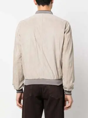 MOORER Zip-up Leather Bomber Jacket