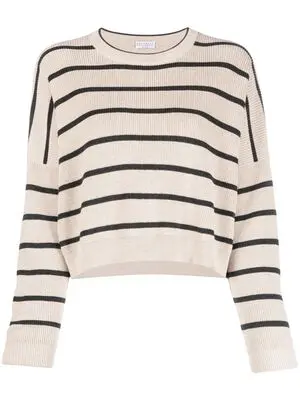 Brunello Cucinelli Striped Cotton Jumper Cne90 Beige