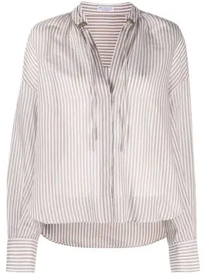 Brunello Cucinelli Split-neck Striped Blouse