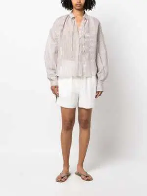Brunello Cucinelli Split-neck Striped Blouse