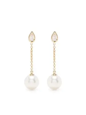 Mizuki 14kt Yellow Diamond And Pearl Drop Earring - Gold