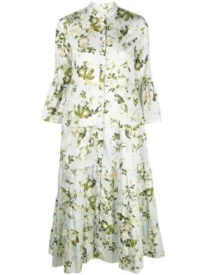 Erdem Floral-print Poplin Midi Dress - Green