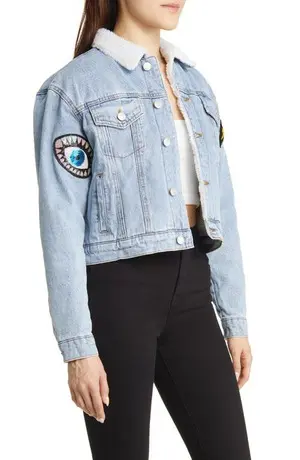 AZALEA WANG Sequin Appliqué Denim Jacket