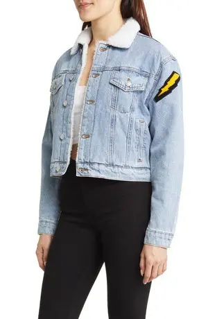AZALEA WANG Sequin Appliqué Denim Jacket