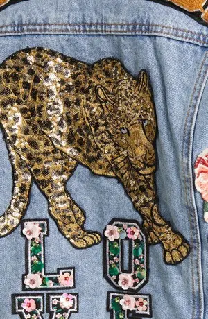 AZALEA WANG Sequin Appliqué Denim Jacket