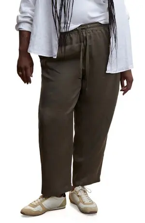 Mango Linen Drawstring Pants - Khaki
