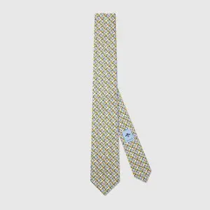 Gucci Round Interlocking G Printed Tie, Yellow, Silk Yellow