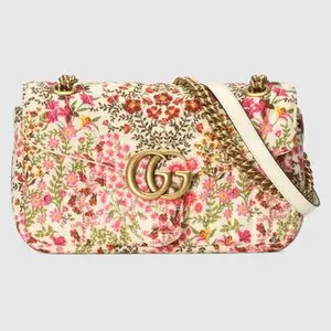 Gucci Gg Marmont Small Floral Shoulder Bag Fabric