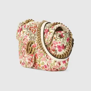 Gucci Gg Marmont Small Floral Shoulder Bag Fabric