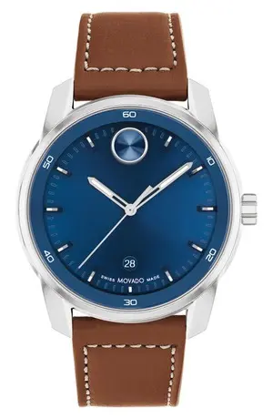 Movado Verso Leather Strap Watch - Blue