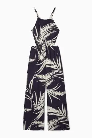 Cos Open-back Floral-print Linen Jumpsuit