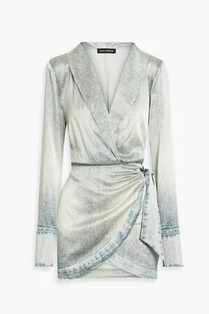Retrofete Hailey Printed Silkblend Mini Wrap Dress Sky Blue