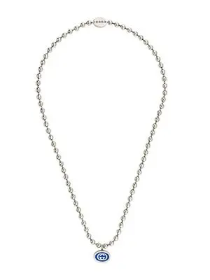 Gucci Sterling Silver & Enamel Interlocking Gg Logo Necklace - Silver Blue