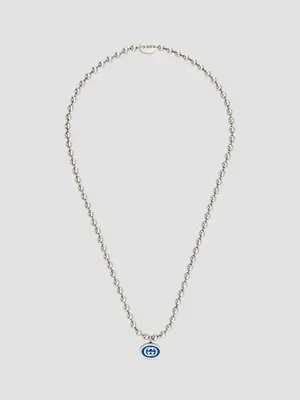 Gucci Sterling Silver & Enamel Interlocking Gg Logo Necklace - Silver Blue