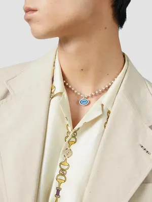 Gucci Sterling Silver & Enamel Interlocking Gg Logo Necklace
