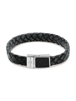 Tateossian Carbon Braided Leather Bracelet - Grey