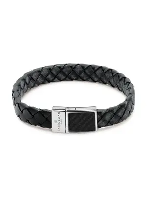 Tateossian Carbon Braided Leather Bracelet - Grey