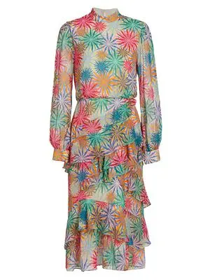 Saloni Women's Isa Ruffled Silk Midi-Dress - Whirlpool  - Whirlpool