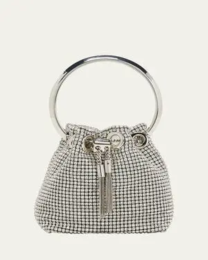JIMMY CHOO Bon Bon Micro Crystal Bucket Bag - Silver