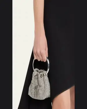JIMMY CHOO Bon Bon Micro Crystal Bucket Bag - Silver