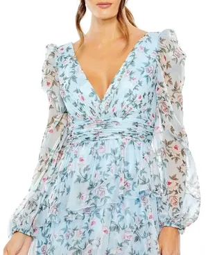 Mac Duggal Gathered Tiered Midi Dress